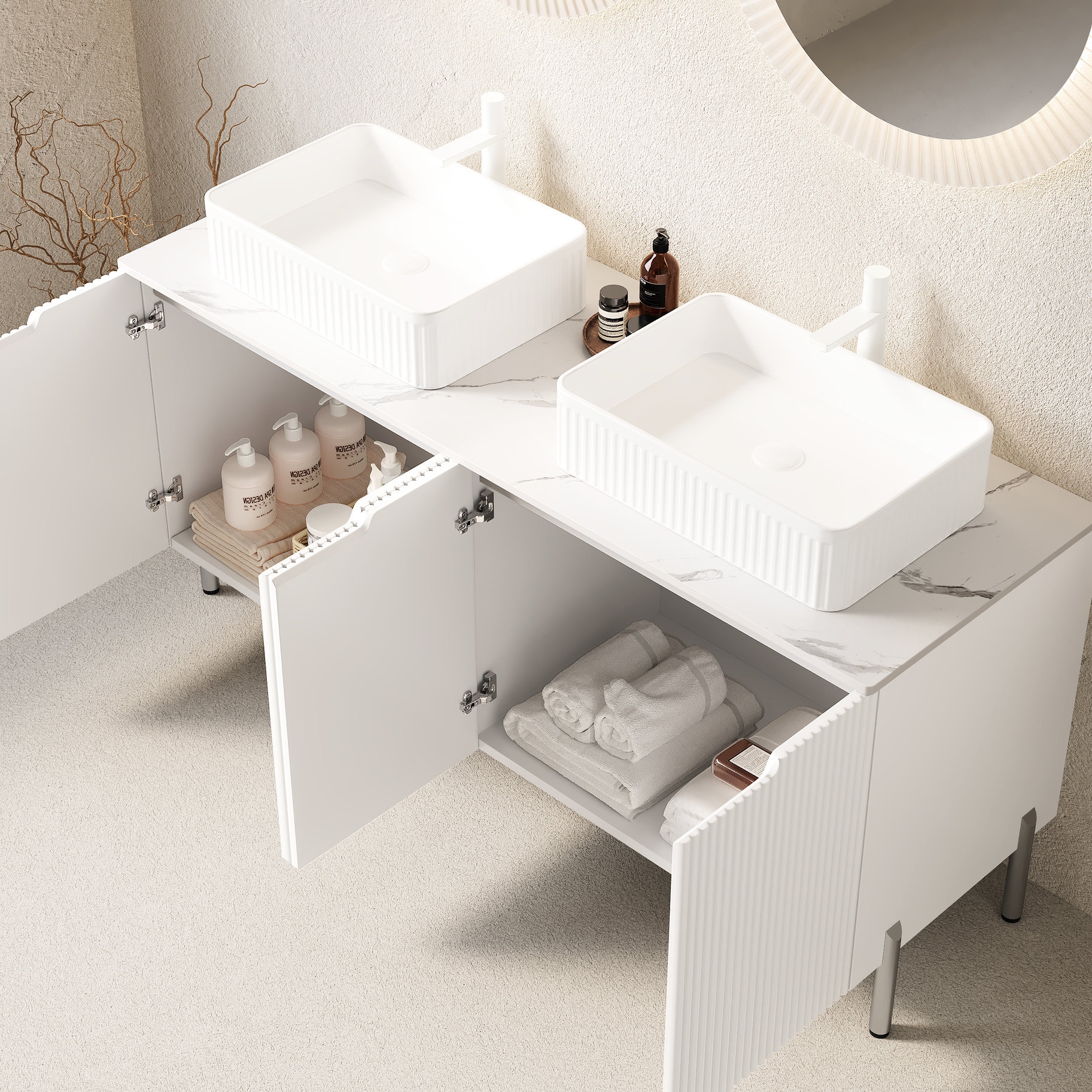 Hokku Designs Meuble-lavabo moderne autoportant 60 po avec 2 lavabos en ...