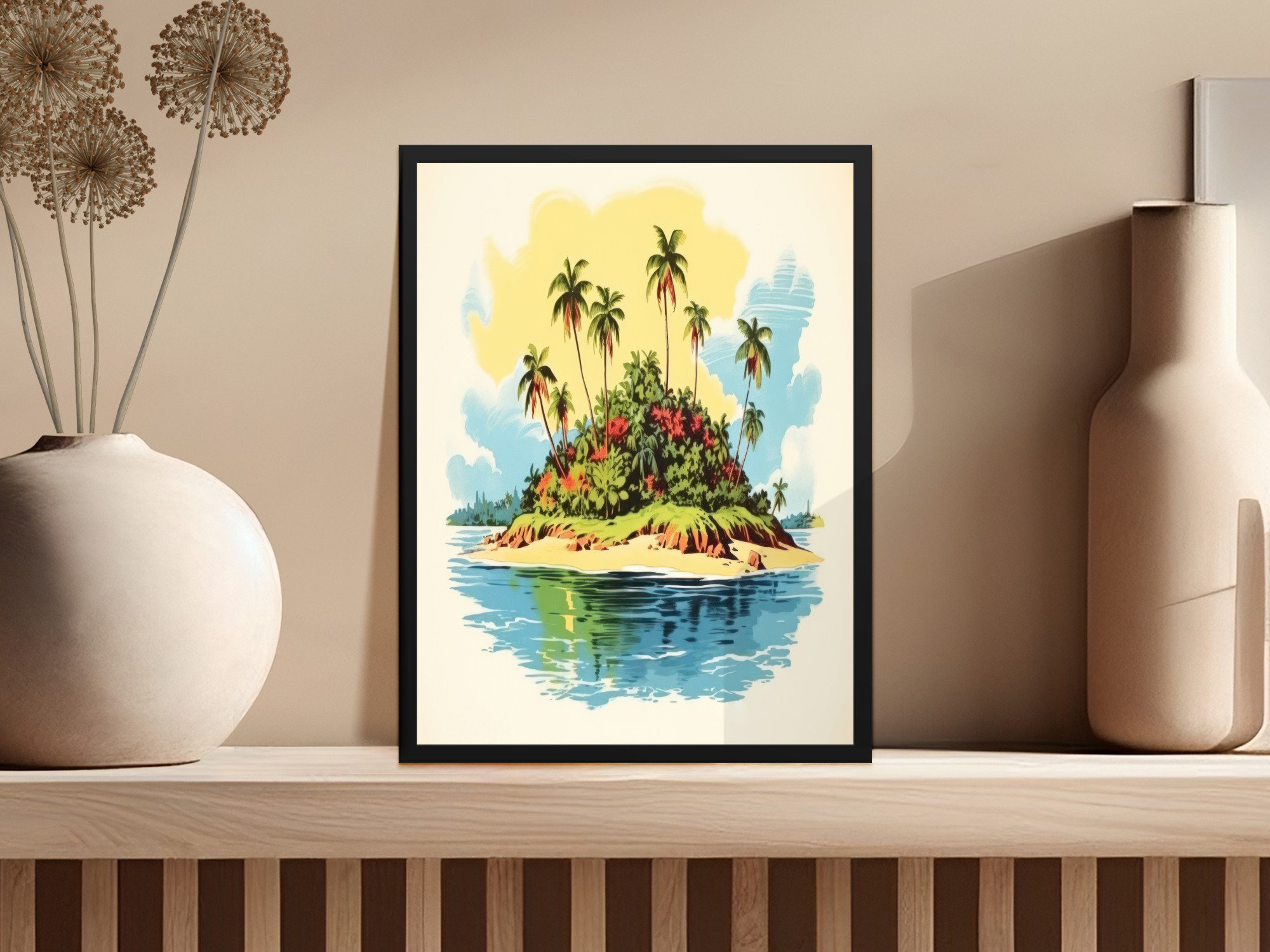 Brayden Studio Tropical Island View Vintage Inspired Art Print Framed ...