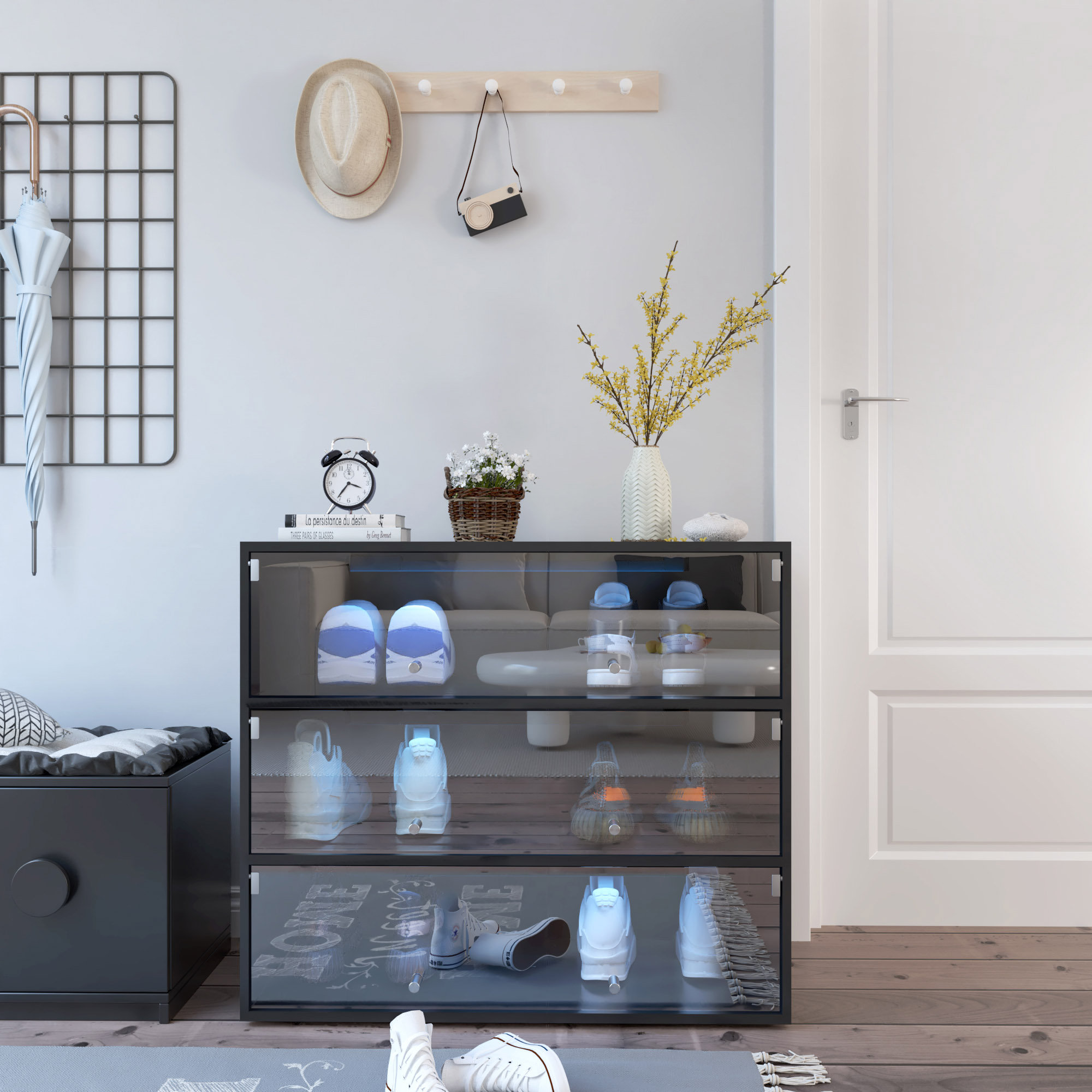 Ivy Bronx Glass Door Shoe Box Shoe Storage Cabinet Sneaker Display With ...