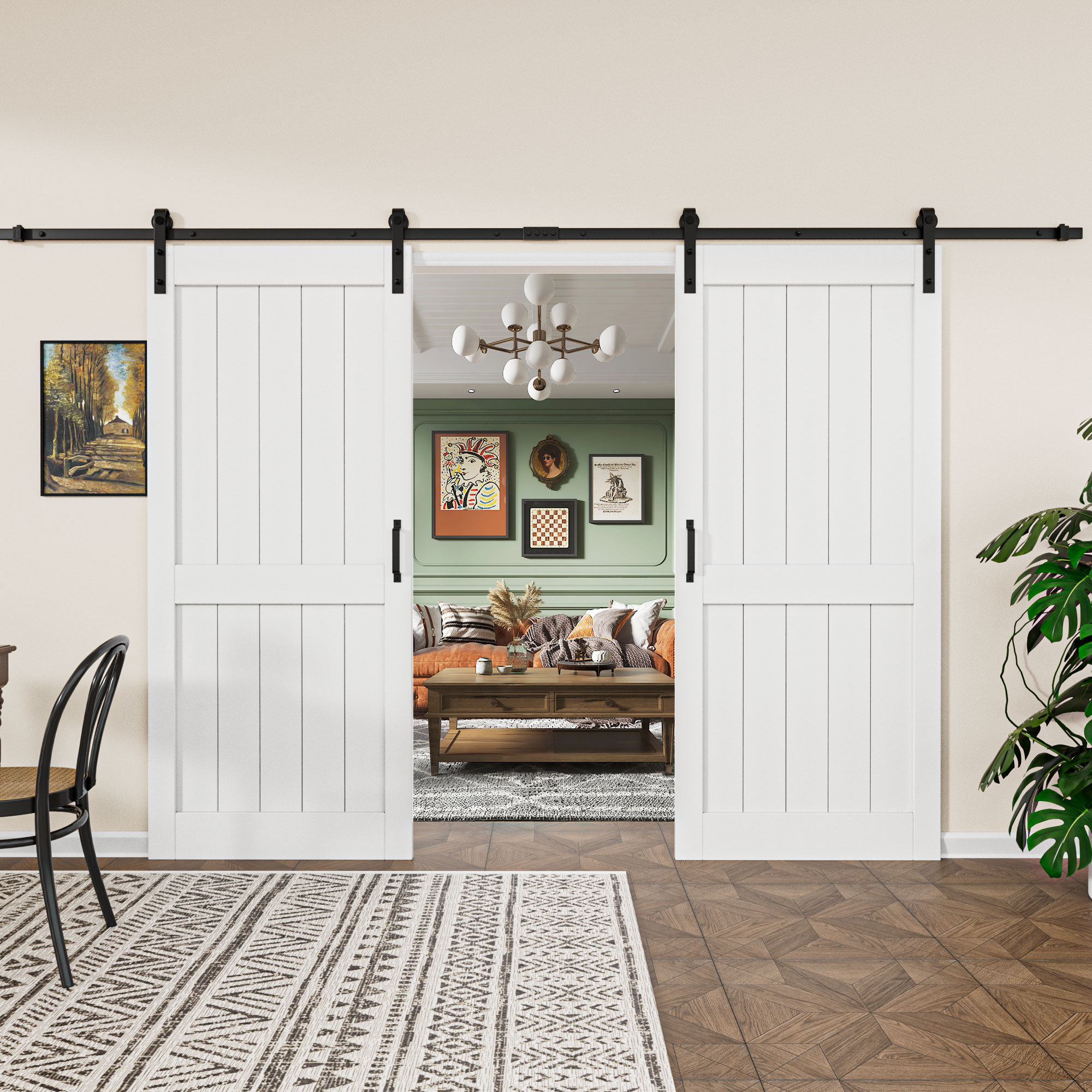 Win Stellar Mordern Barn Door-2 Piece Paneled White Primed Double ...