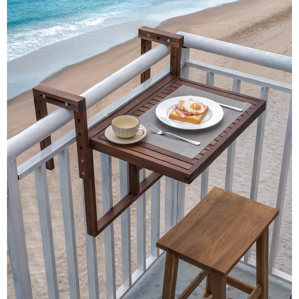 Ophelia & Co. Solid Acacia Wood Folding Balcony Table | Wayfair