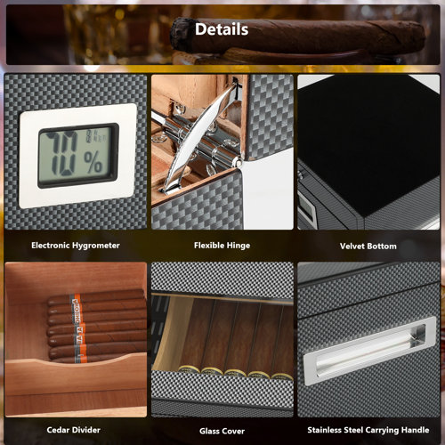 Latitude Run® Mensie Glass Top Cedar Humidor With Front Hygrometer ...