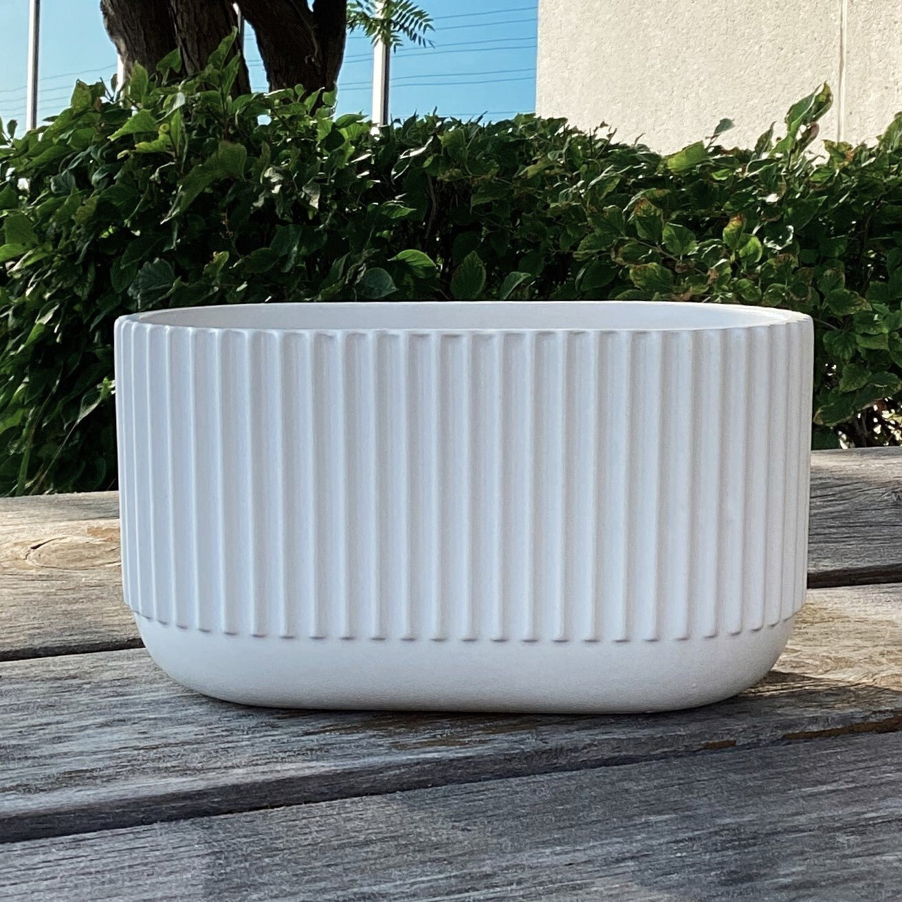 Wrought Studio™ Matte White Oval Ribbed Planter | Wayfair