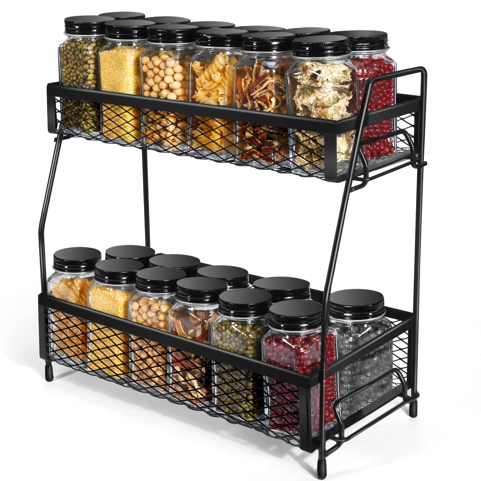 17 Stories 2-Tier Black Metal Countertop Spice Rack Organizer - Sturdy ...