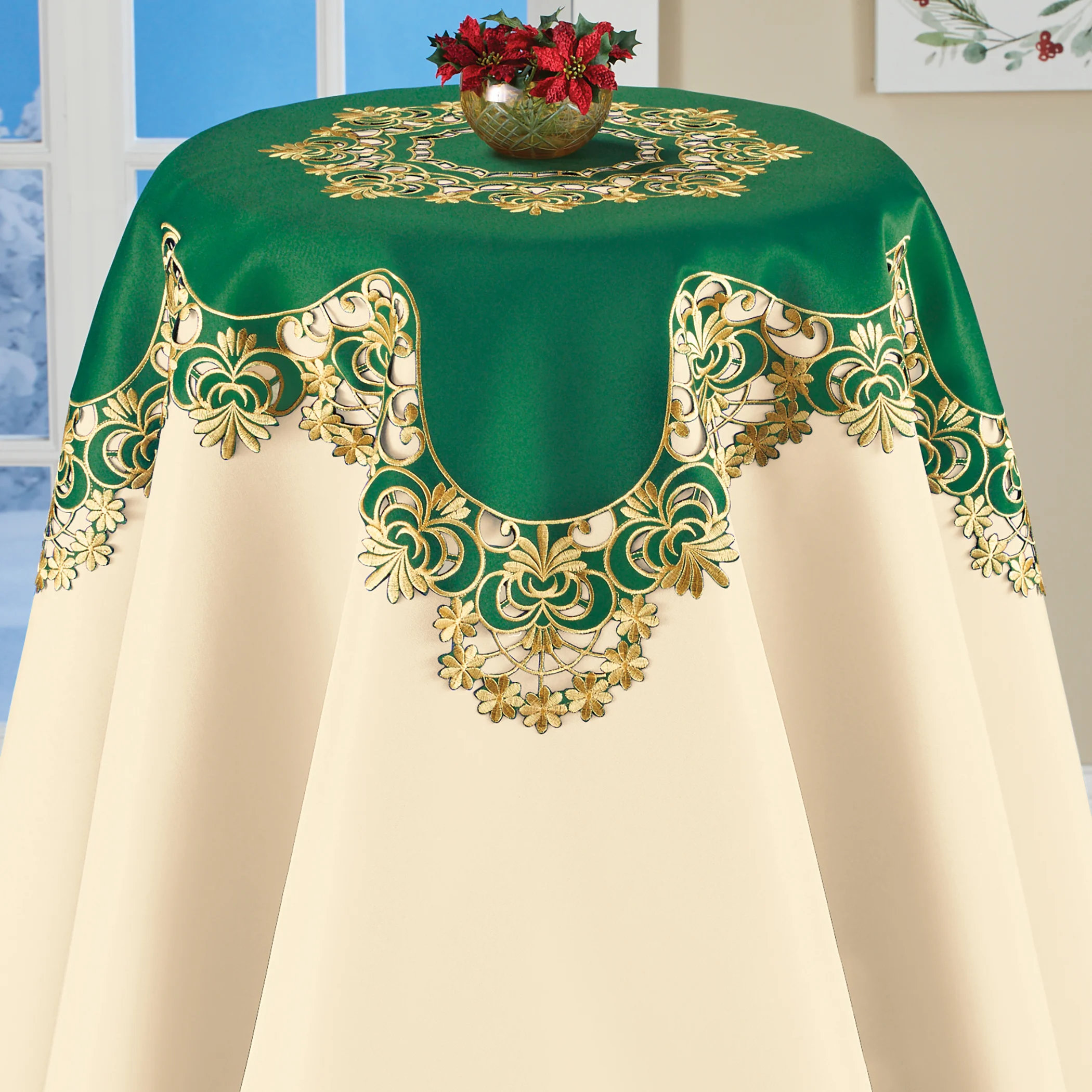 House of Hampton Metallic Embroidered Floral Scroll Table Linens ...