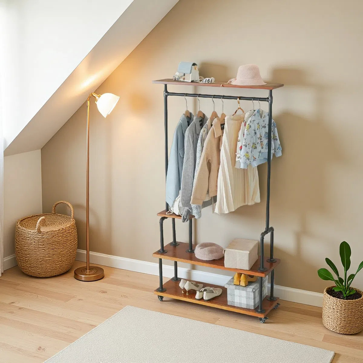 17 Stories Industrial Clothing Rack, Pipe Style Rolling Garment Rack ...