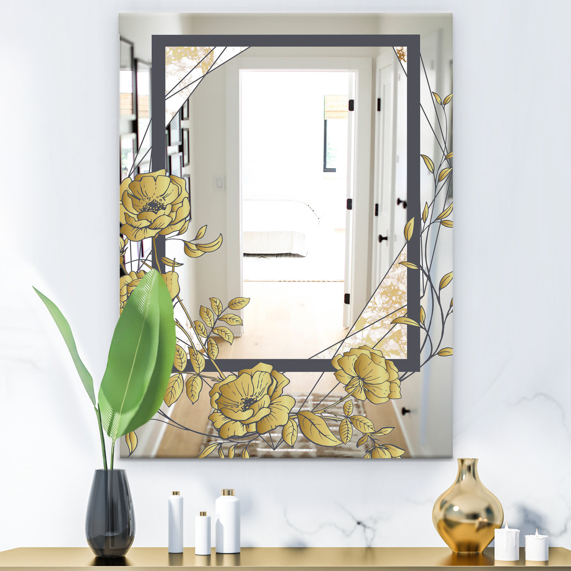 East Urban Home Gold Botanical Blooming 1 - Cabin and Lodge Mirror ...
