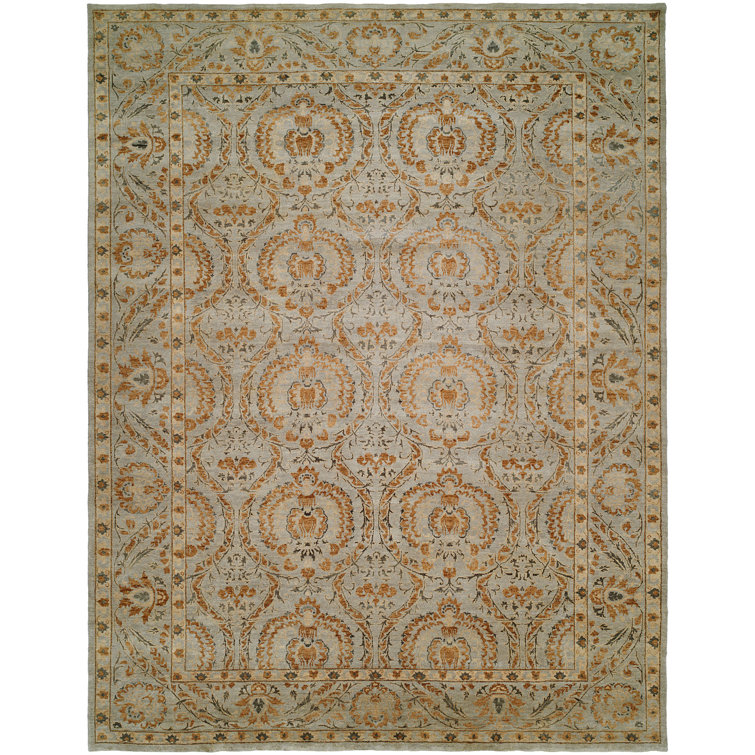 Wildon Home® Damask Wool Blue/Brown Area Rug | Wayfair