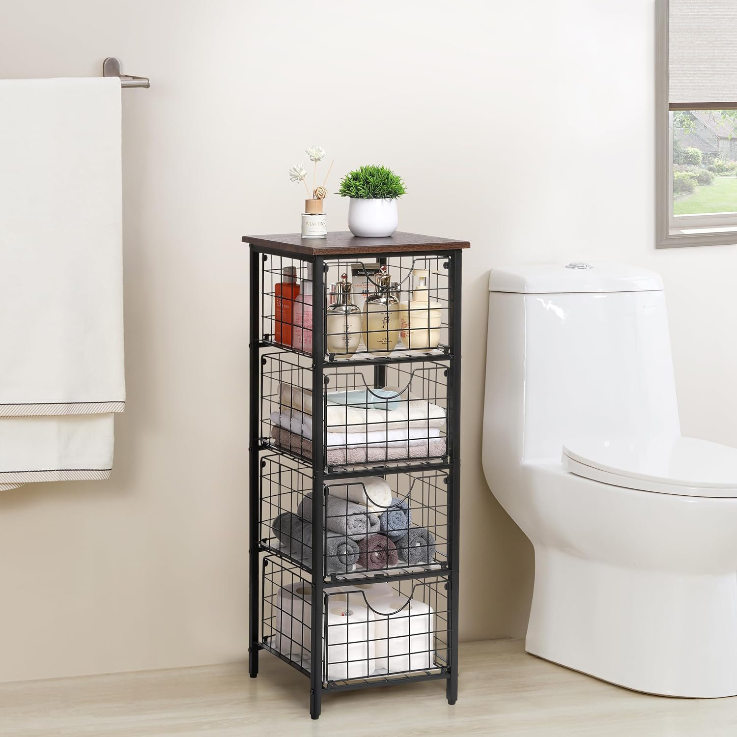17 Stories 5-Tier Freestanding Storage Rack With 4 Pull-Out Baskets ...