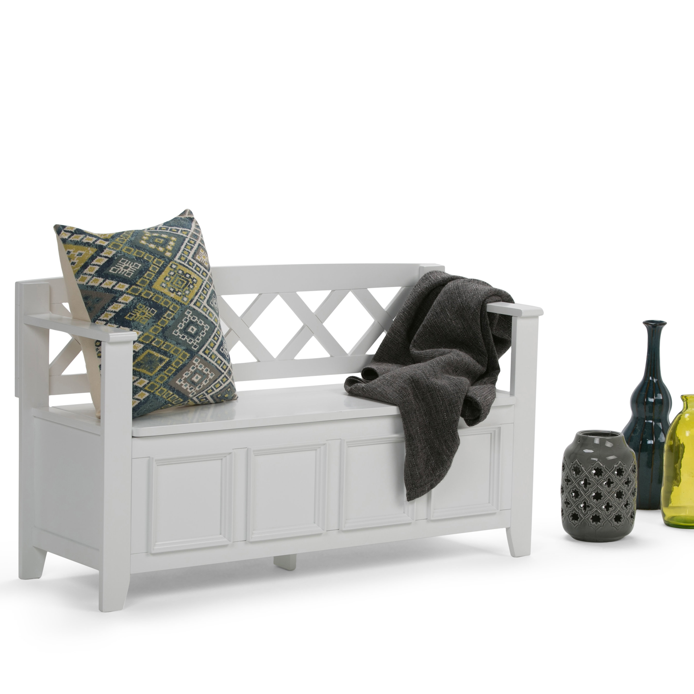 Simpli Home Amherst 48"W Solid Wood Entryway Storage Bench with Lift ...