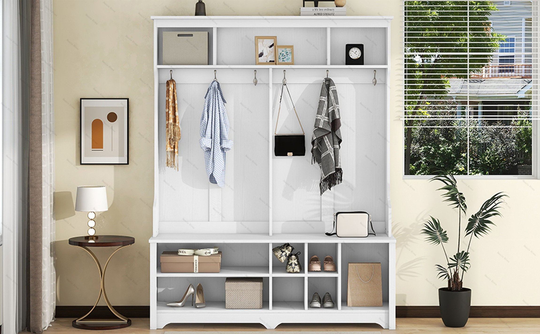 Lark Manor™ Modern Hallway Hall Tree with Metal Hooks and Storage Space ...