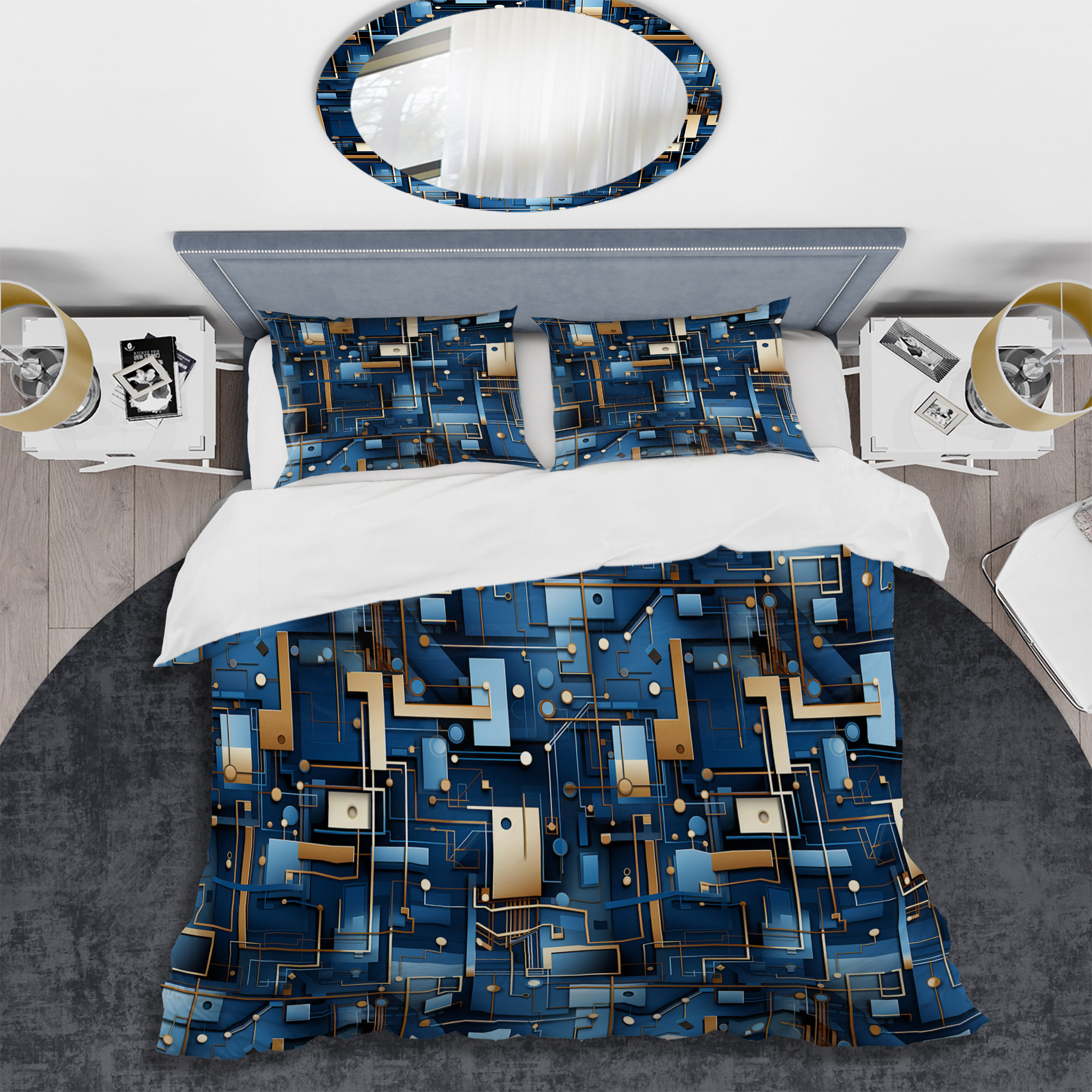 Design Art Industrial Cobalt Blue Harmony Geometric - Geometric Duvet ...