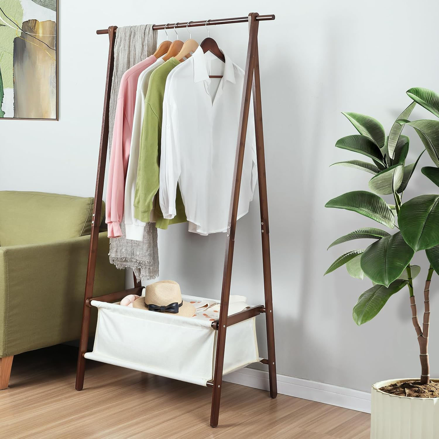 George Oliver Bamboo Clothing Rack Foldable Clothes Hanging Stand With ...