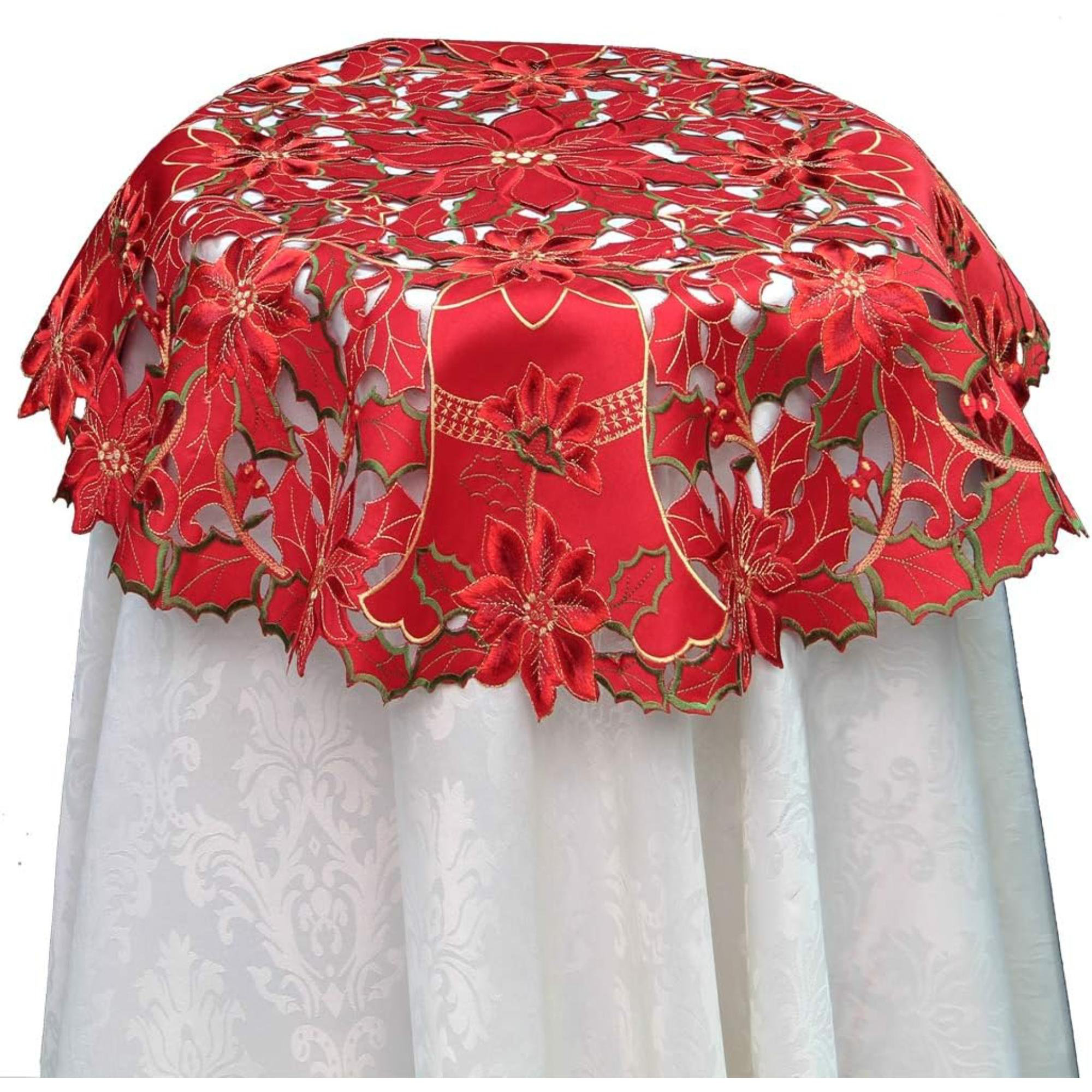 The Holiday Aisle® Holiday Christmas Embroidered Tablecloth Poinsettia ...
