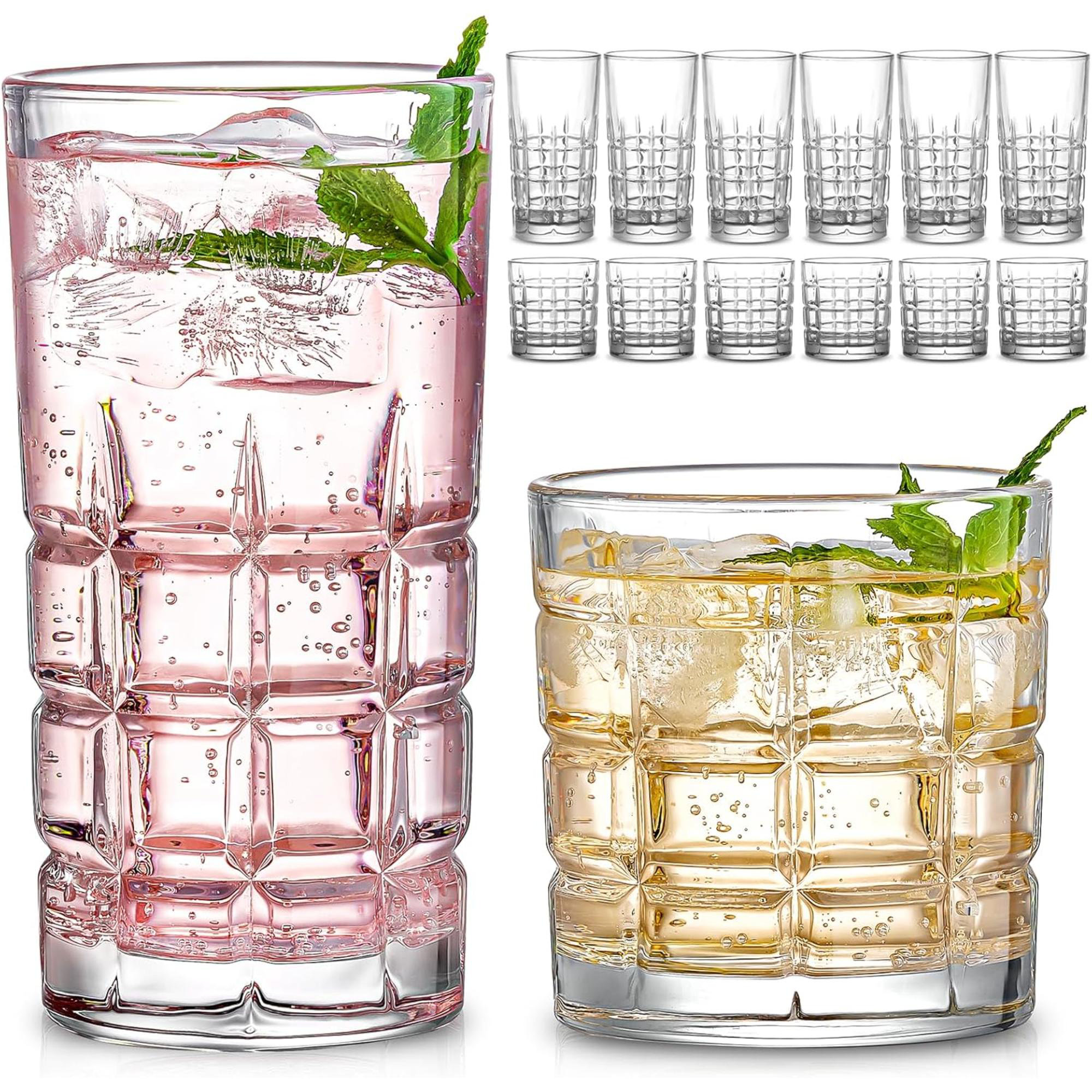 Ivy Bronx Drinking Glasses Set Of 12, Clear Glass Cups, Mixed Glassware ...