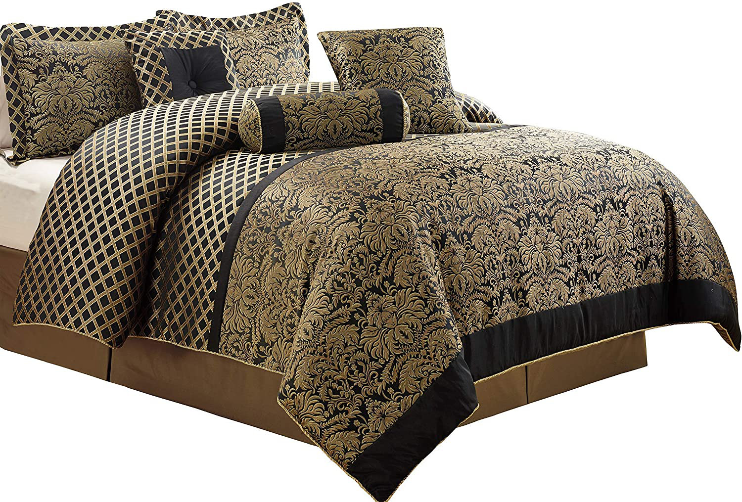 Chezmoi Collection Lisbon 7 Piece Floral Medallion Jacquard Comforter ...