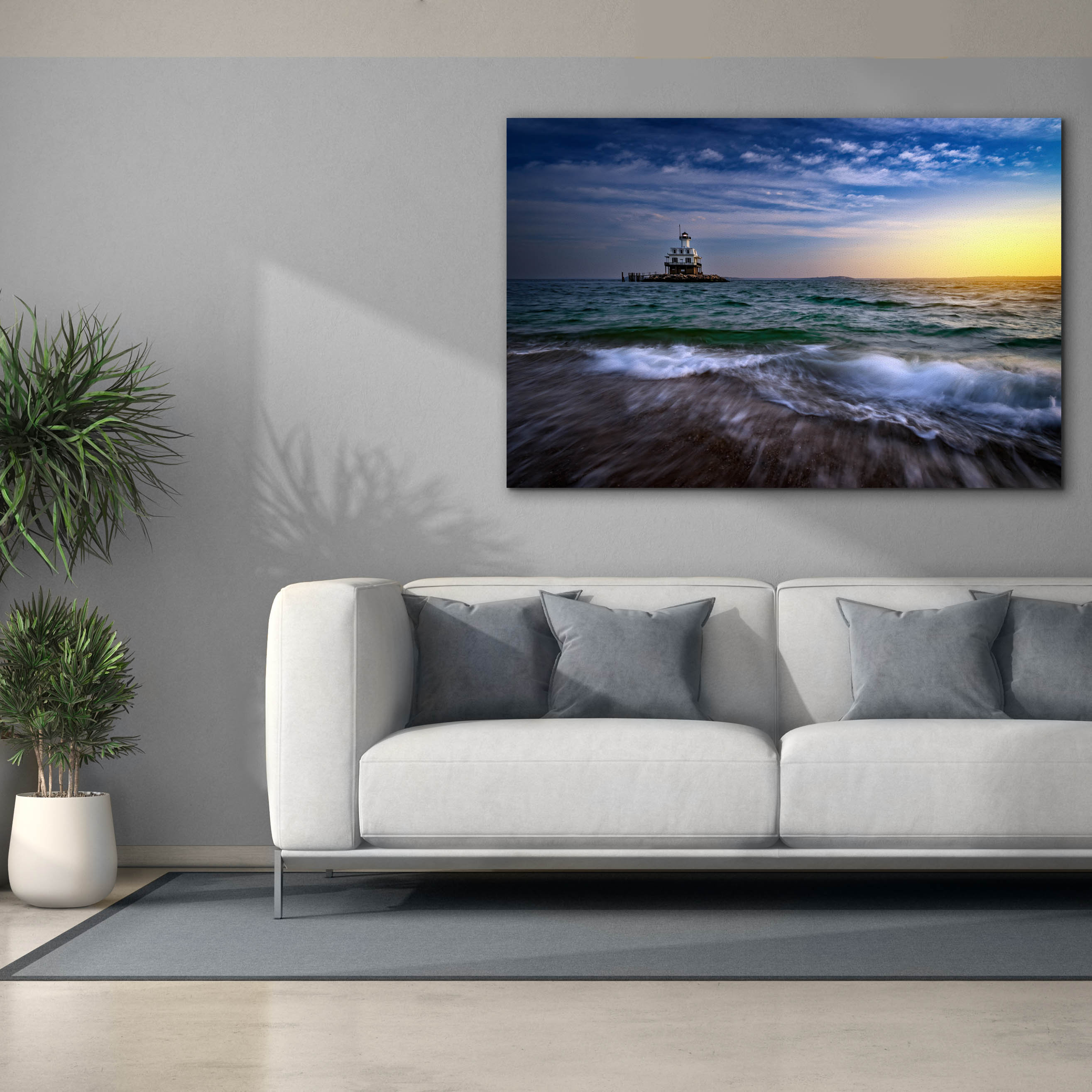 Epic Graffiti 'Long Beach Bar Lighthouse' by Rick Berk Canvas Wall Art ...