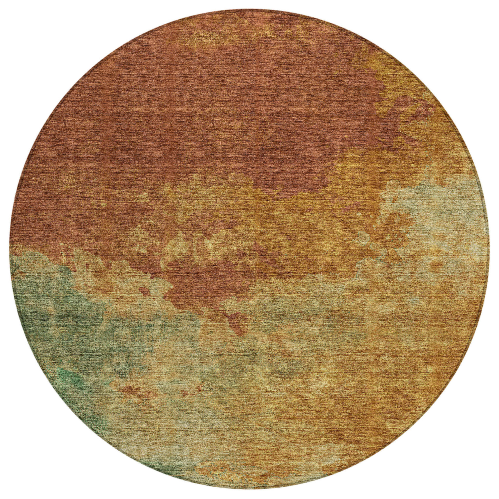 HomeRoots 8' Terra Cotta Copper And Green Round Abstract Washable ...