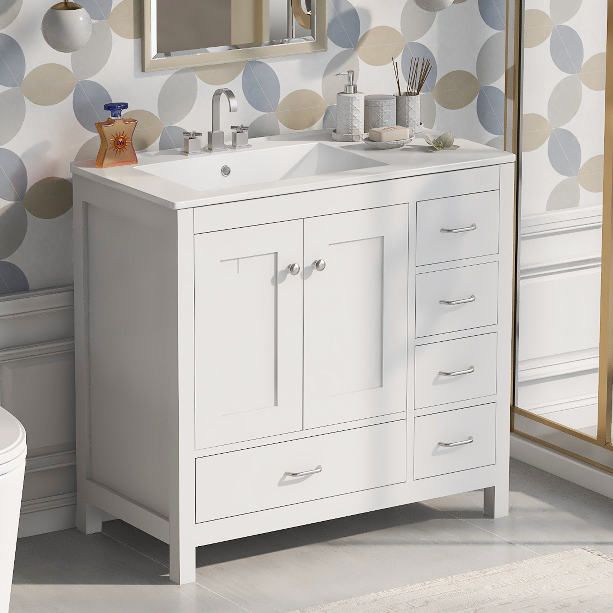 Winston Porter Sanyia 36'' Single Bathroom Vanity with Ceramic Top ...