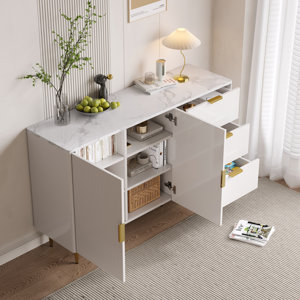 Mercer41 Littmon 55'' Sideboard Buffet Cabinet, Accent Cabinet with 2 ...