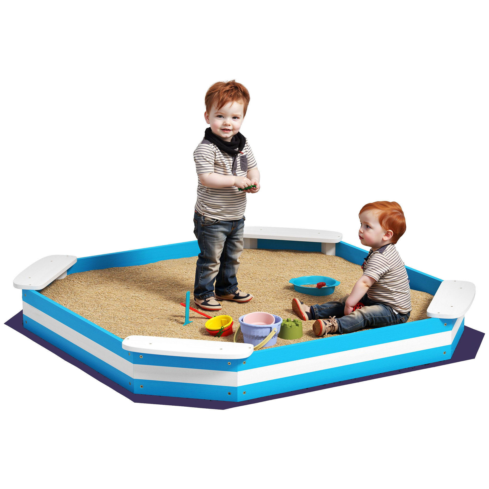 Qaba Sandbox for Kids, Outdoor Wooden Sand Pit with 4 Corner Seats ...
