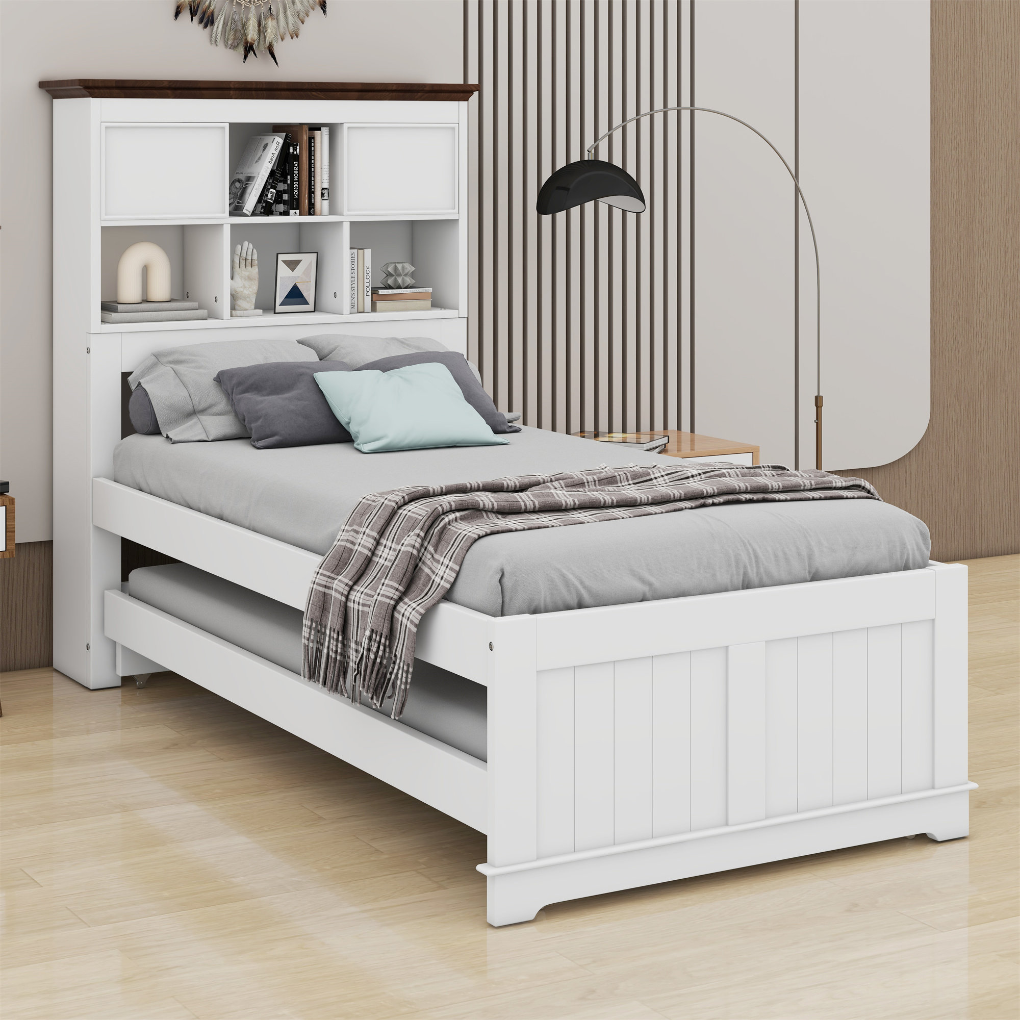 Lark Manor Bookcase Bed With Trundle Bed And 3 Spacious Under Bed ...
