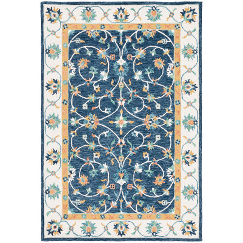 Lark Manor Rosalna Handmade Blue/Ivory/Yellow Rug & Reviews | Wayfair