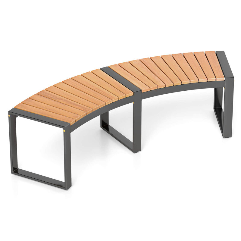 Ebern Designs Backless 2-Person Patio Curved Bench with Slatted Seat ...