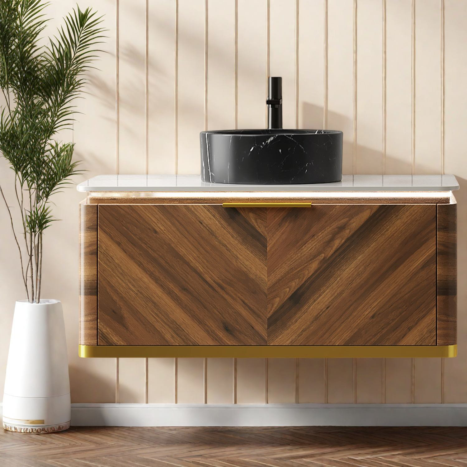 Latitude Run® Luxury Floating Vanities With Sink, Dark Walnut Wood And ...