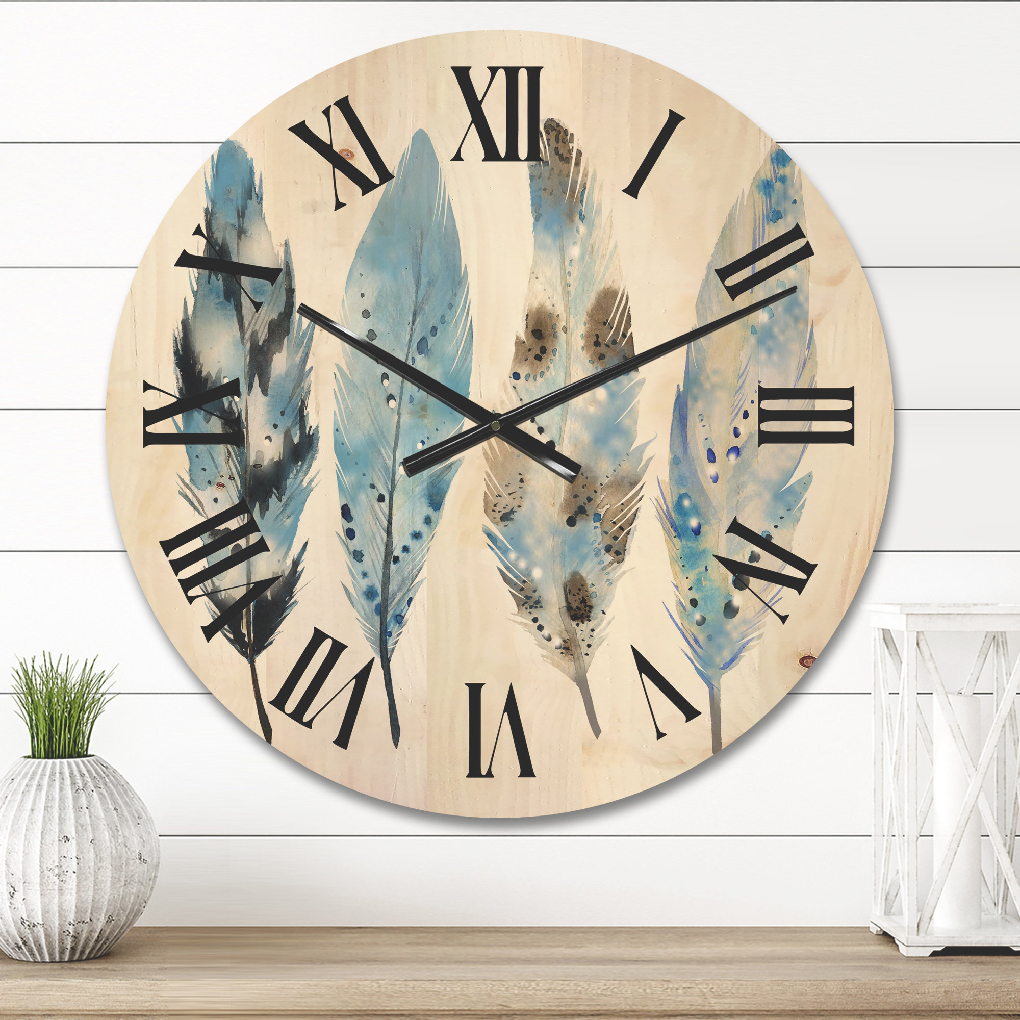 East Urban Home Blue Boho Feathers I - Bohemian & Eclectic Wood Wall ...