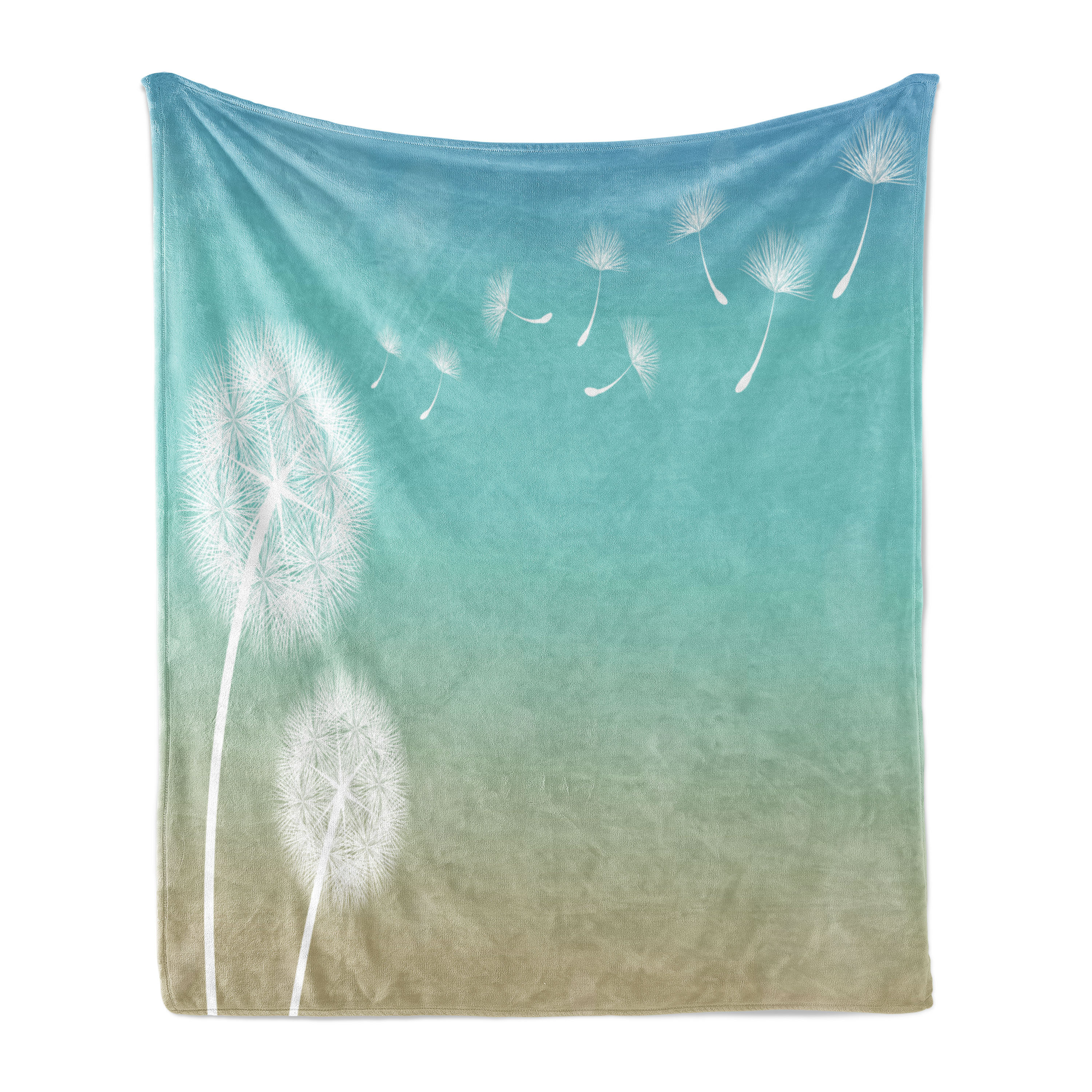 Ambesonne Dandelion Fleece Throw Blanket Blowball on Wind Turquoise Tan ...
