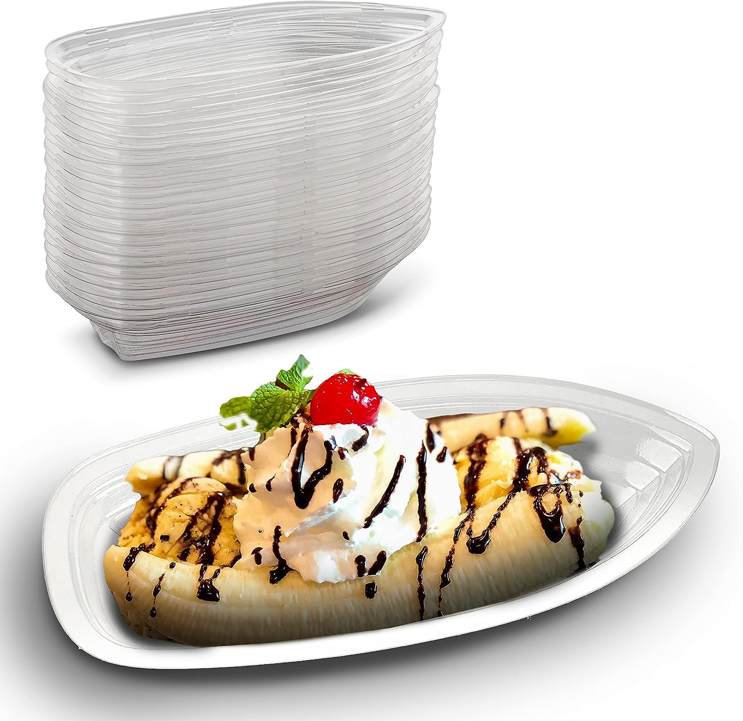 Ebern Designs Huttan Clear Plastic Banana Split Boats 12 oz, Disposable ...