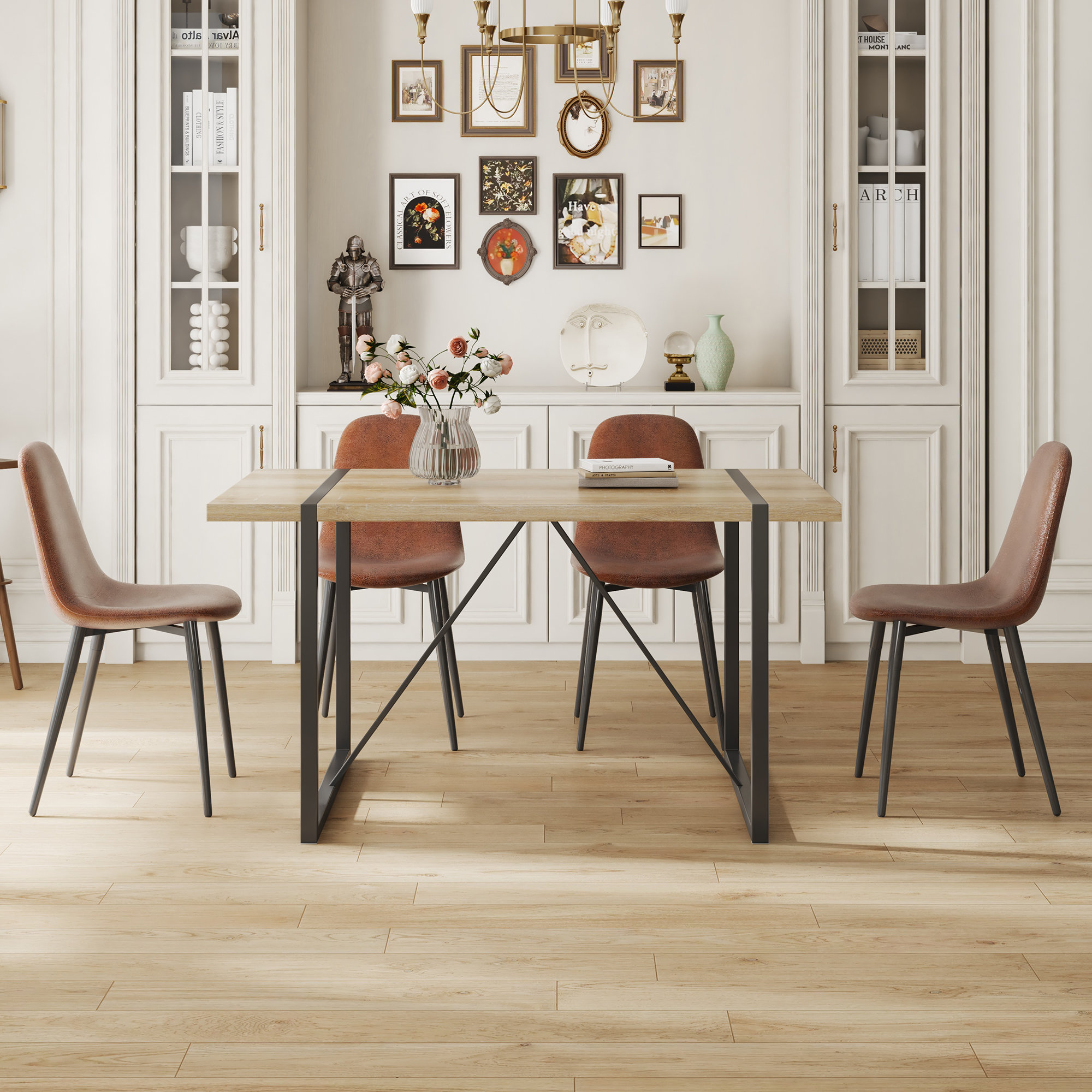 17 Stories Modern Medieval Dining Set - Upholstered Side Chairs ...