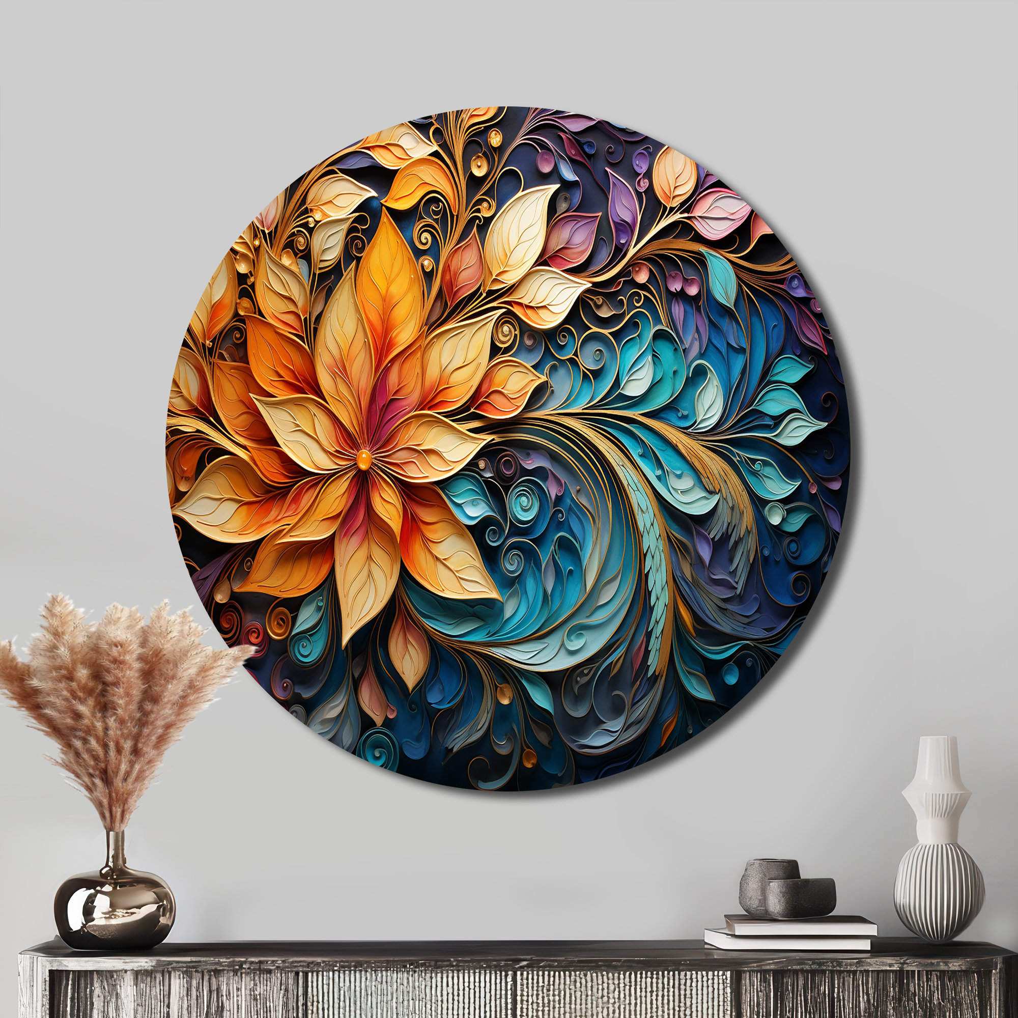 Design Art Colorful Indian Art Mystic Rangoli I - People Round Metal ...