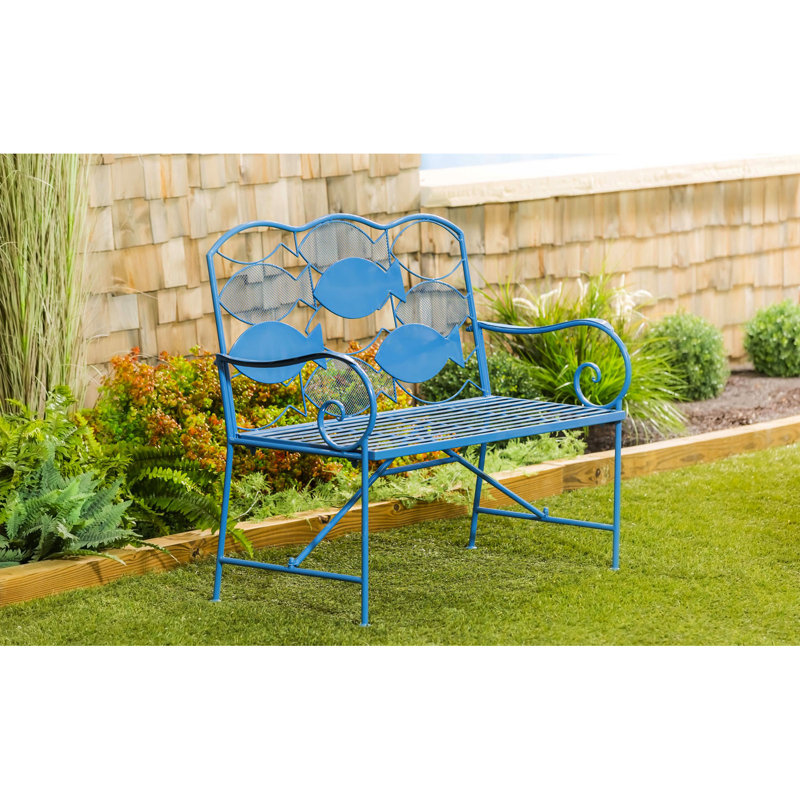 Rosecliff Heights Lissette Metal Blue School of Fish Outdoor Bench ...