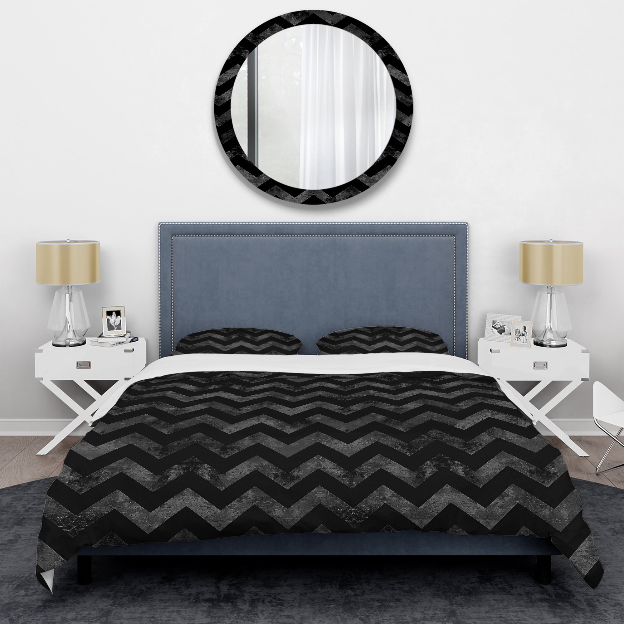 Design Art Black Chevron Flow I - Chevron Duvet Cover Set | Wayfair