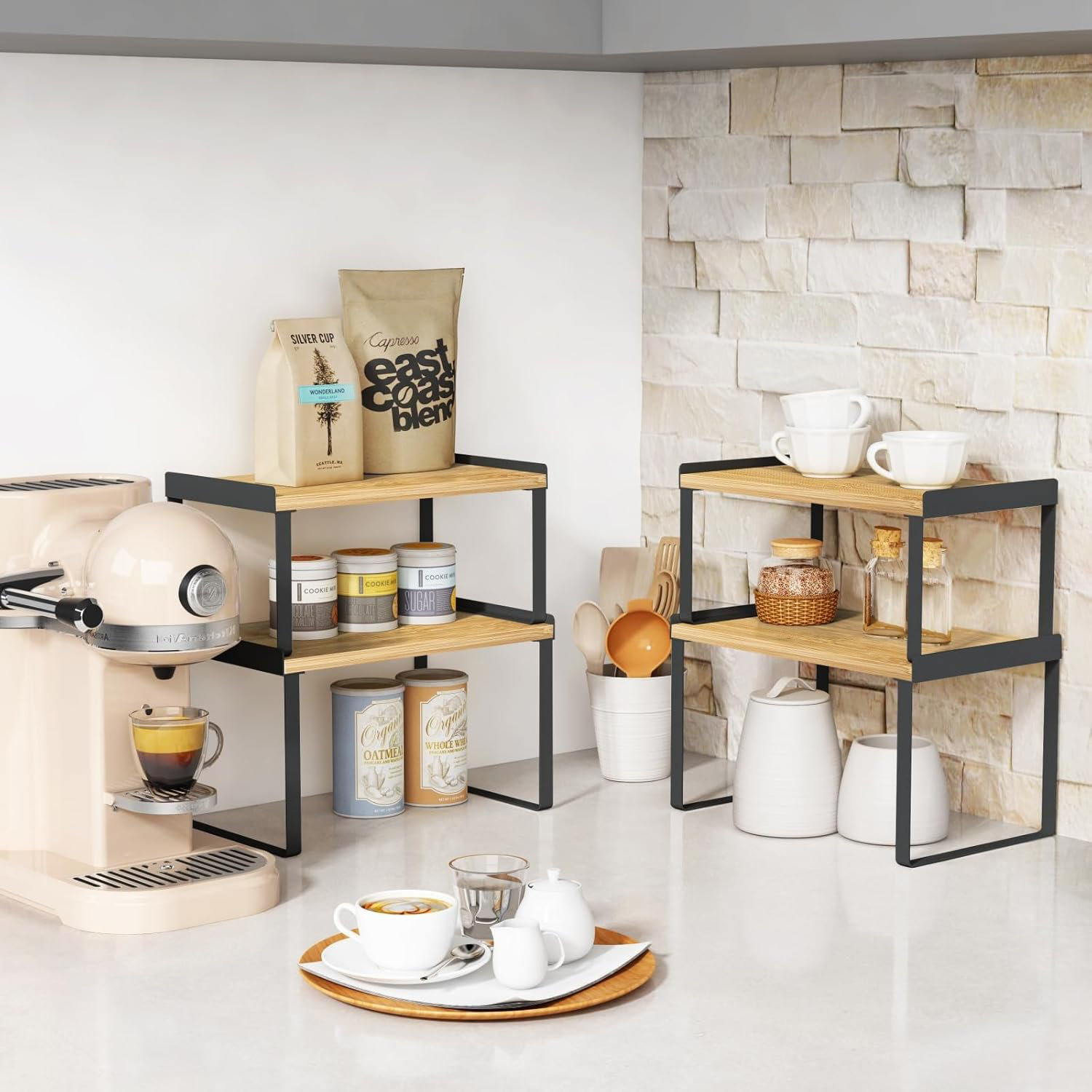 Anadea Kitchen Cabinet Organizers And Storage Shelves, Rustic Farmhouse ...