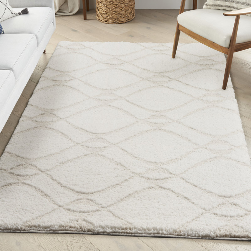 Wrought Studio™ Modern Shag 5'3" x 7' Ivory Beige Modern Indoor Rug ...