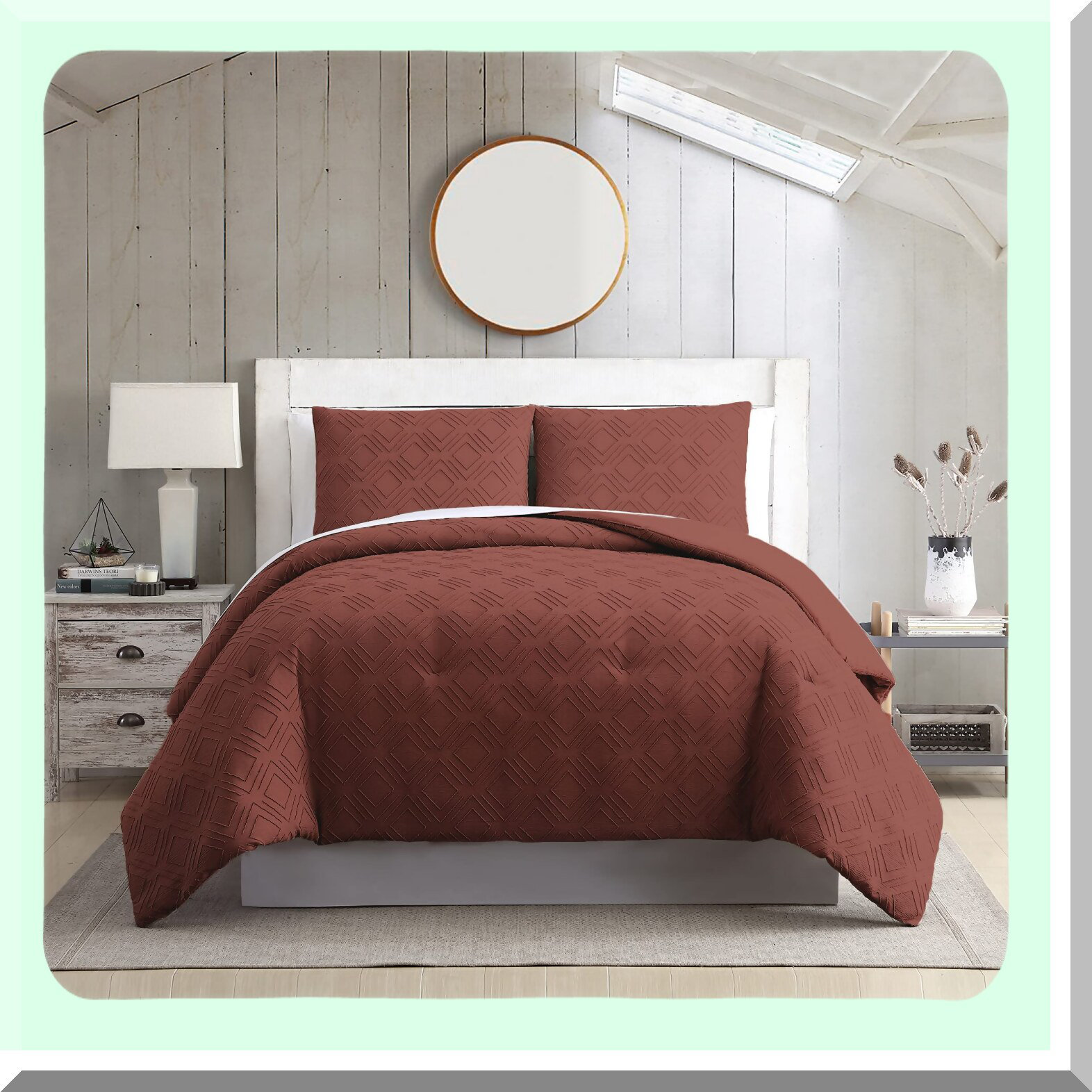 Hokku Designs Luxury Jacquard Brick Red Comforter Set | Wayfair