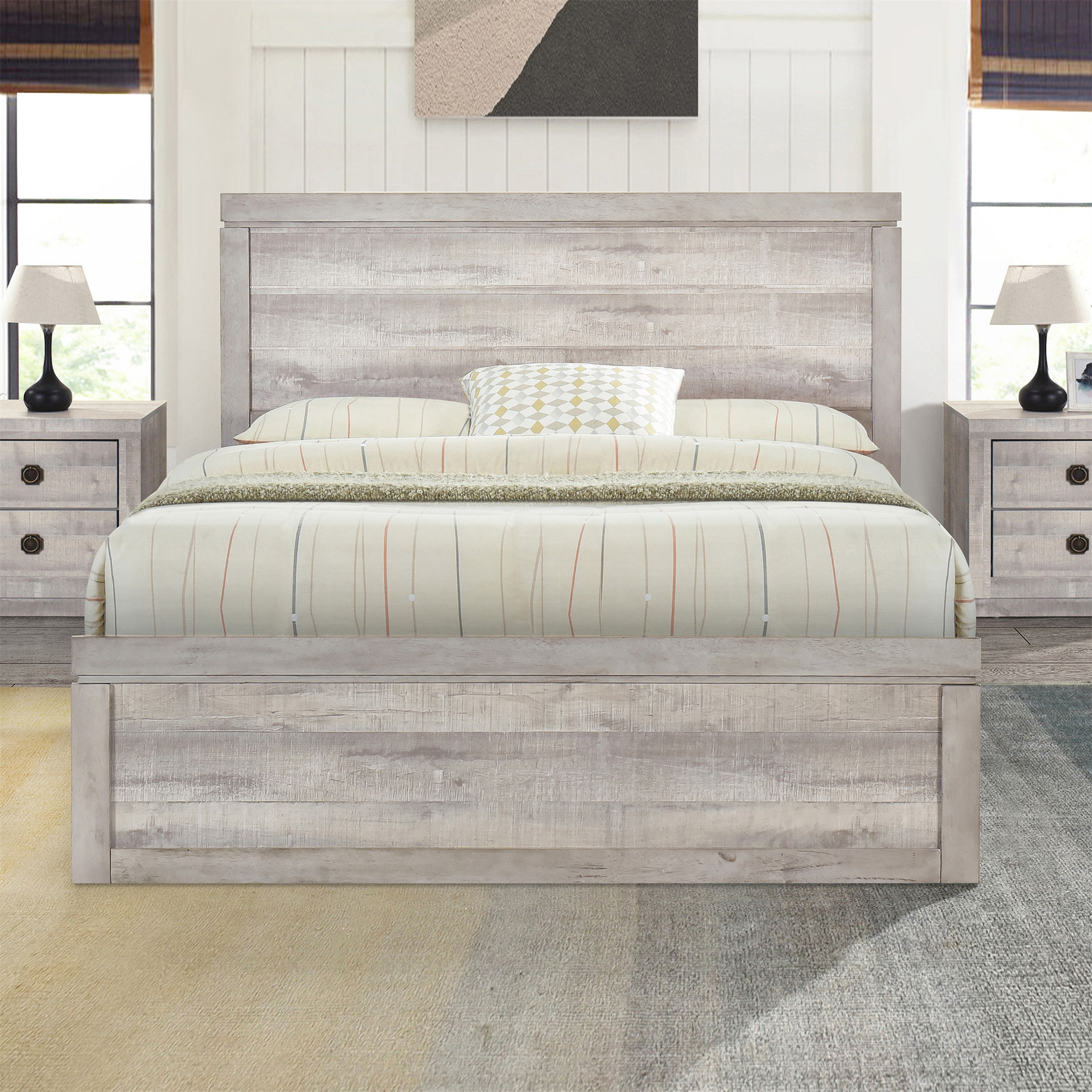 August Grove Vintage Farmhouse Style Platform Bed With 10 Wooden Slats ...