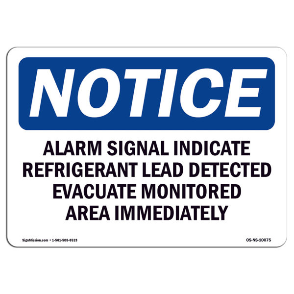 SignMission Alarm Signal Indicates Refrigerant Leak Sign | Wayfair