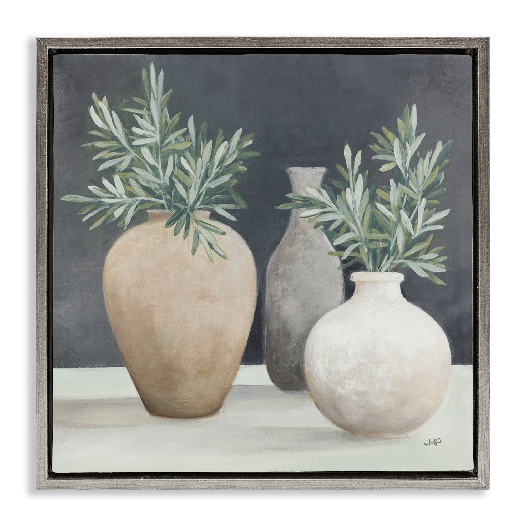 August Grove® Botanical Pottery Vessels Framed Floater Canvas Wall Art ...
