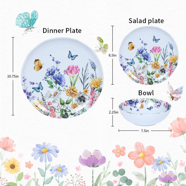Gracie Oaks 12 Piece Melamine Dinnerware Sets - Plates And Bowls Sets ...