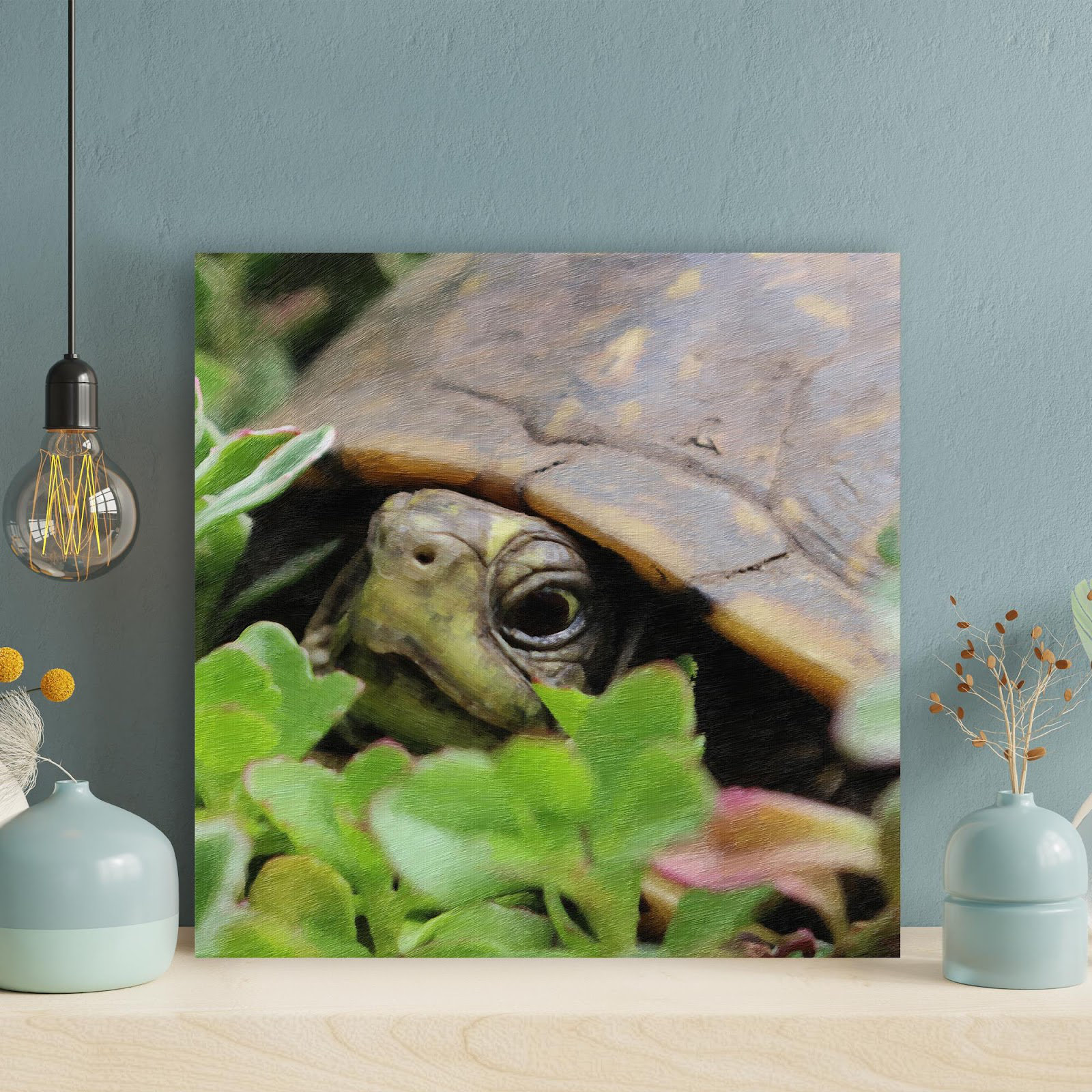 Bayou Breeze A Tortoise By Green Leaves - 1 Piece Square Graphic Art ...