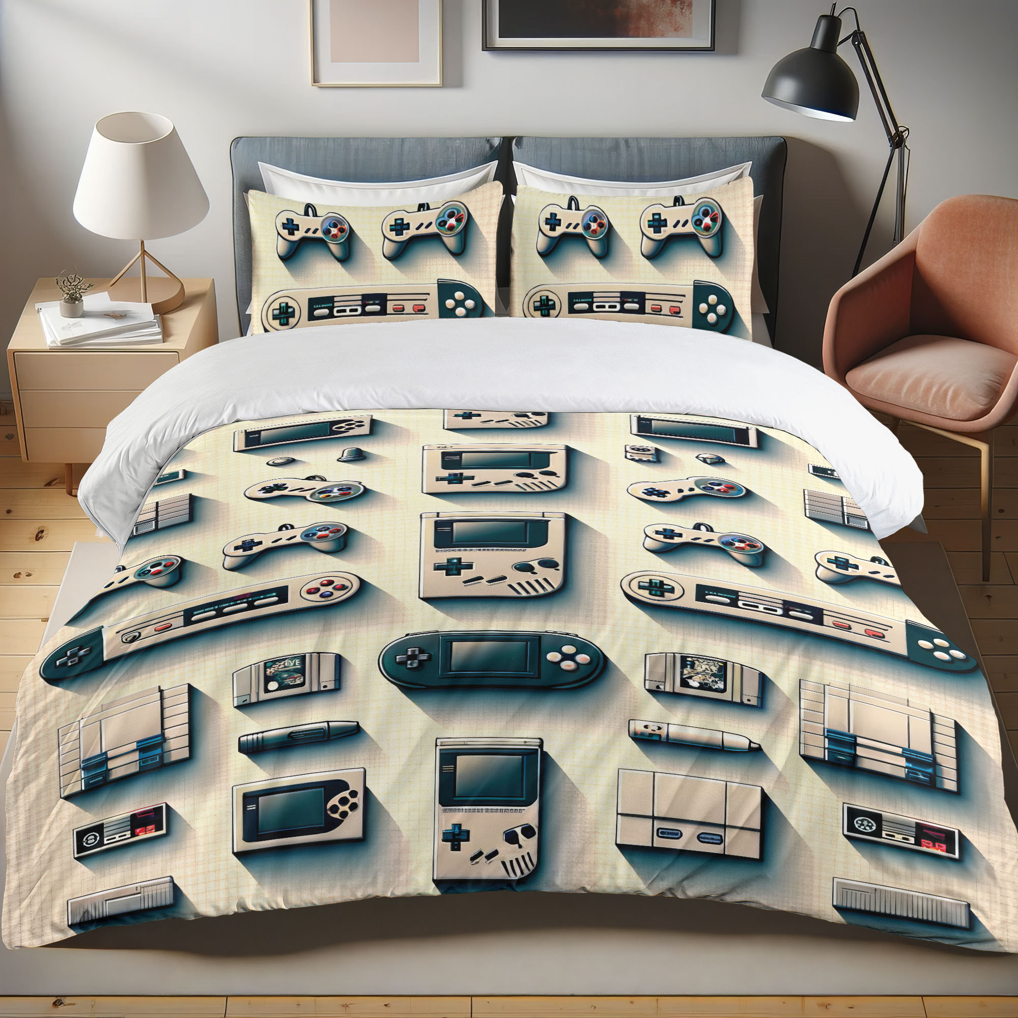 Ambesonne Gamer Duvet Cover Set Nostalgia Gaming Geek Print Pale ...