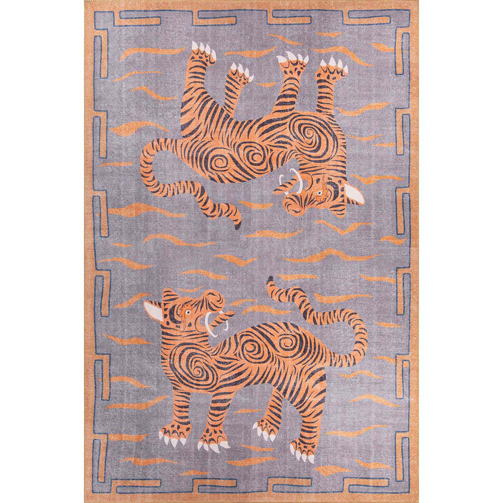 Bungalow Rose Opus Decorative Woven Base Tiger Pattern Rug in Orange | Wayfair