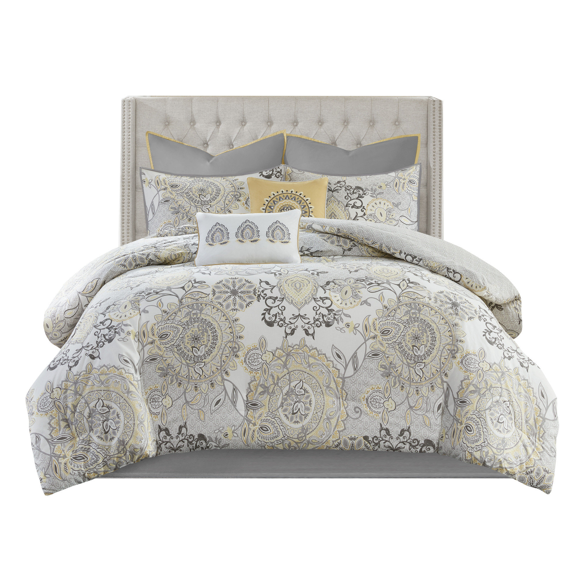 Xylbina Elegant Floral Reversible Cotton Comforter Set - Queen, Yellow ...