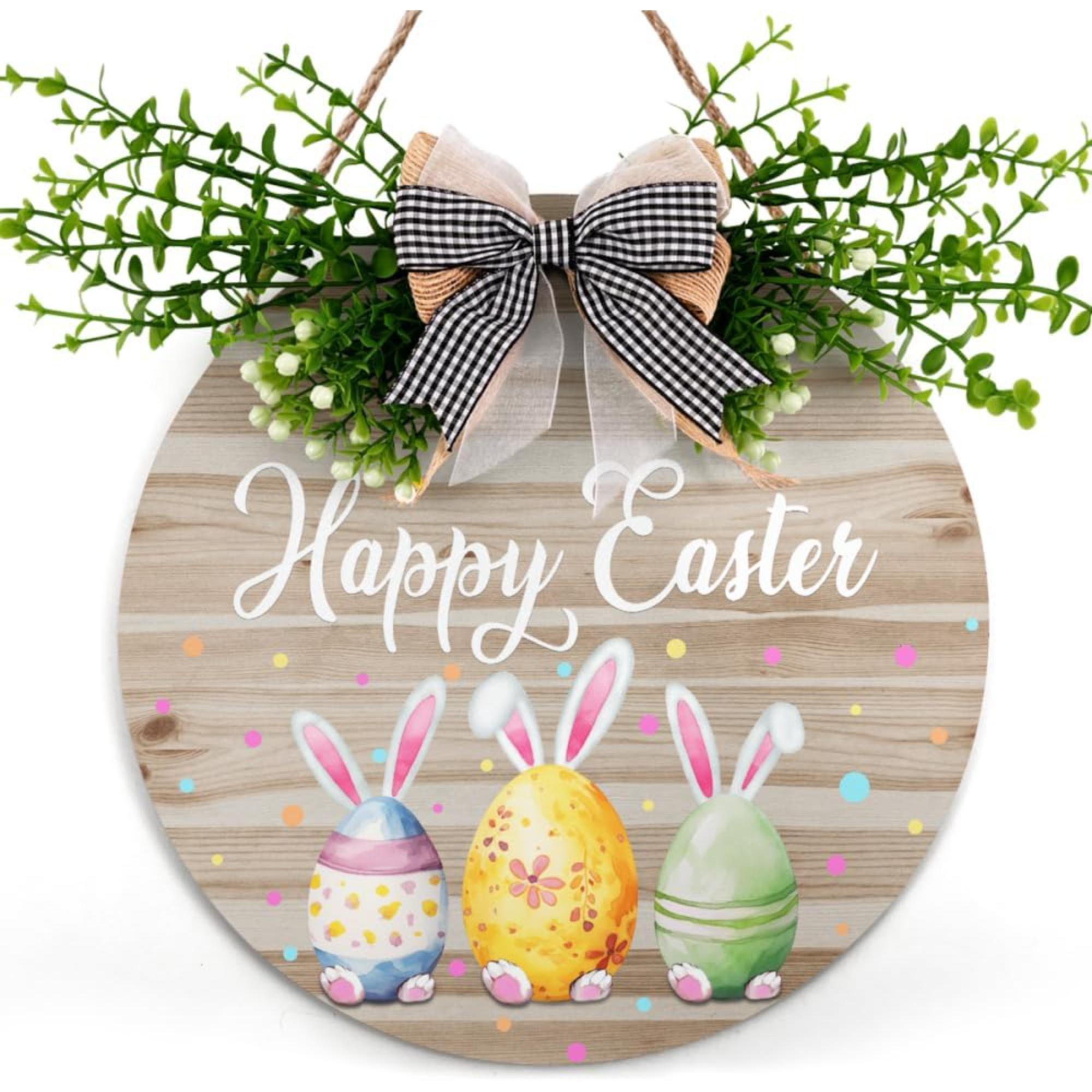 The Holiday Aisle® Happy Easter Sign, Colorful Easter Eggs Bunny Wood ...