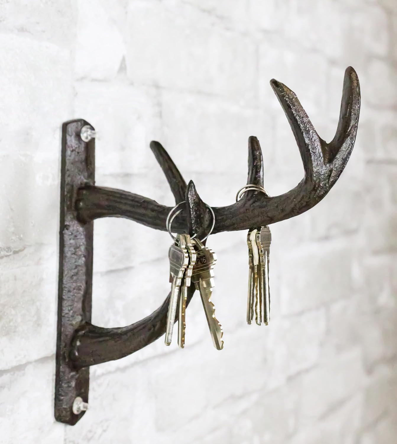 Millwood Pines Cast Iron Vintage Western Rustic Stag Deer Antlers Multi Point Wall Hook Hanger ...