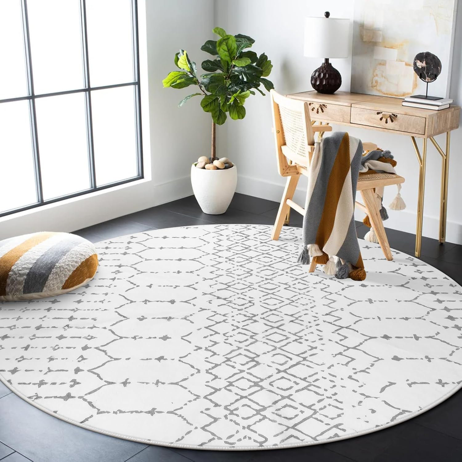 Bungalow Rose 6Ft Washable Round Area Rugs,Non-Slip Low-Pilerugs For ...